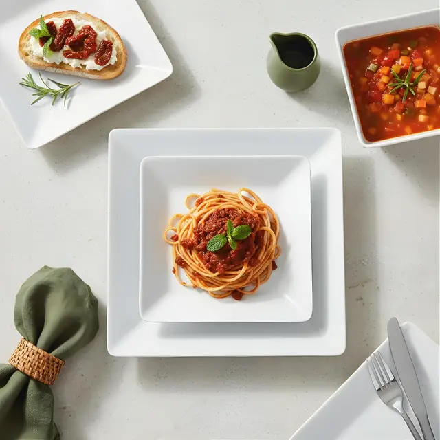 12-Piece Square Dinnerware Set for 4 – Non-Breakable Melamine Plates ...