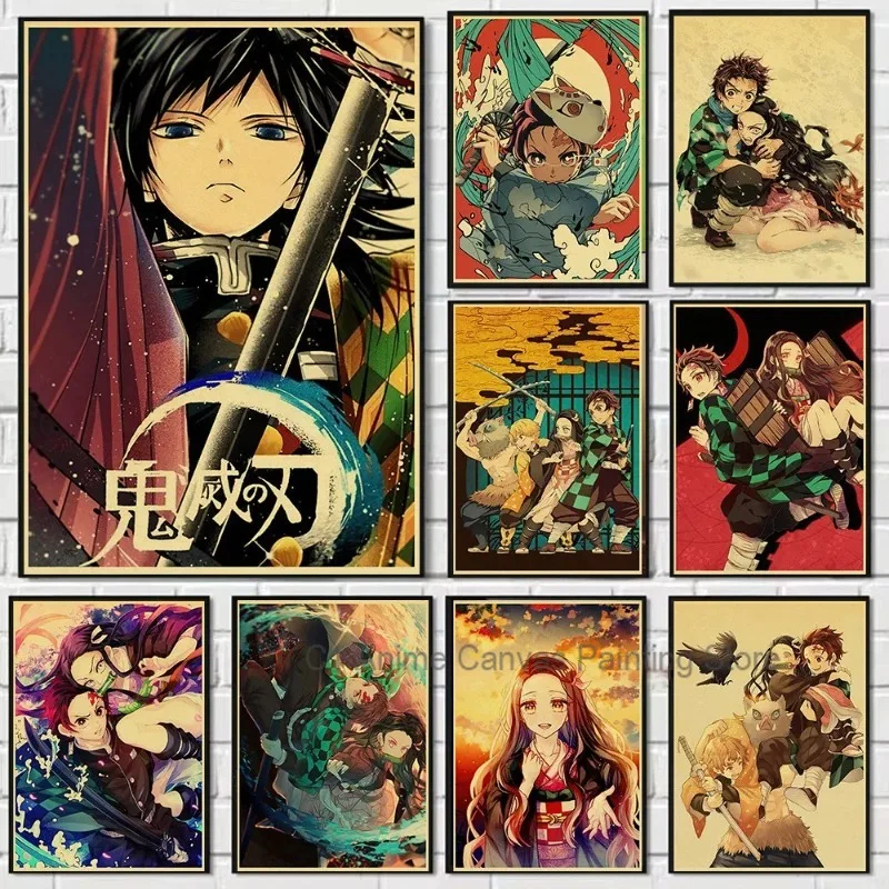 Japanese Anime Art Canvas Poster Demon Slayer Retro Yellowing Modern ...