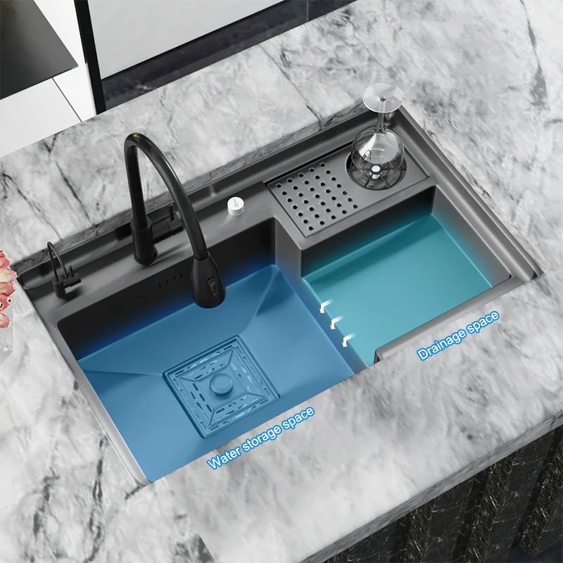 Pia-de-cozinha-de-a-o-inoxid-vel-preto-Step-Washbasin-Cup-Lavadora-de ...