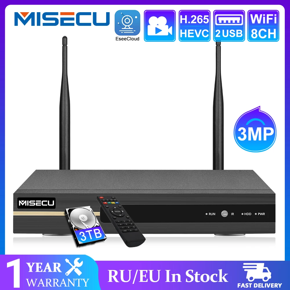 Misecu 8ch H.265 3mp Wireless Nvr Recorder Wifi Cctv Camera System P2p ...