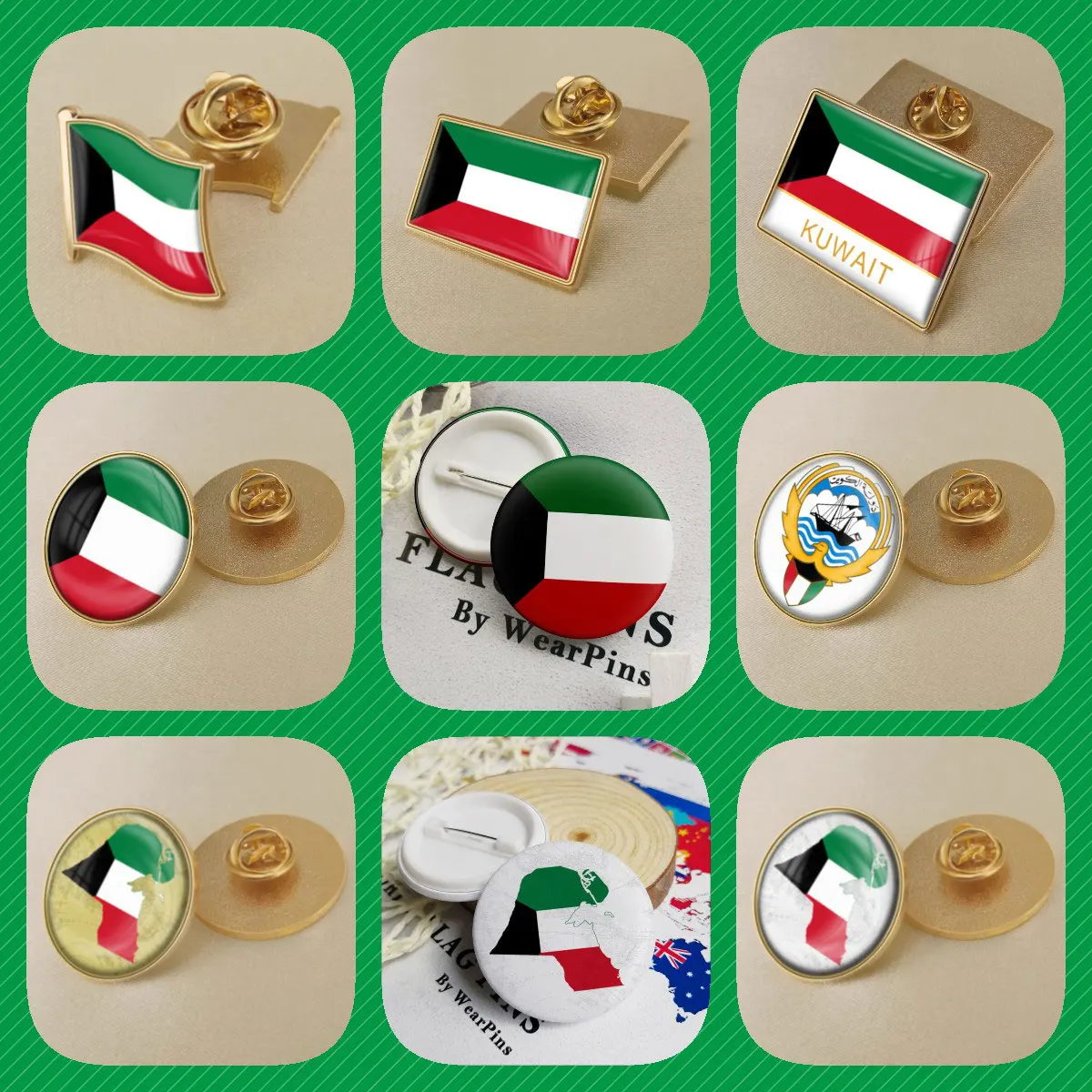 Kuwait-Kuwaiti-Map-Flag-National-Emblem-National-Flower-Brooches-Badges ...