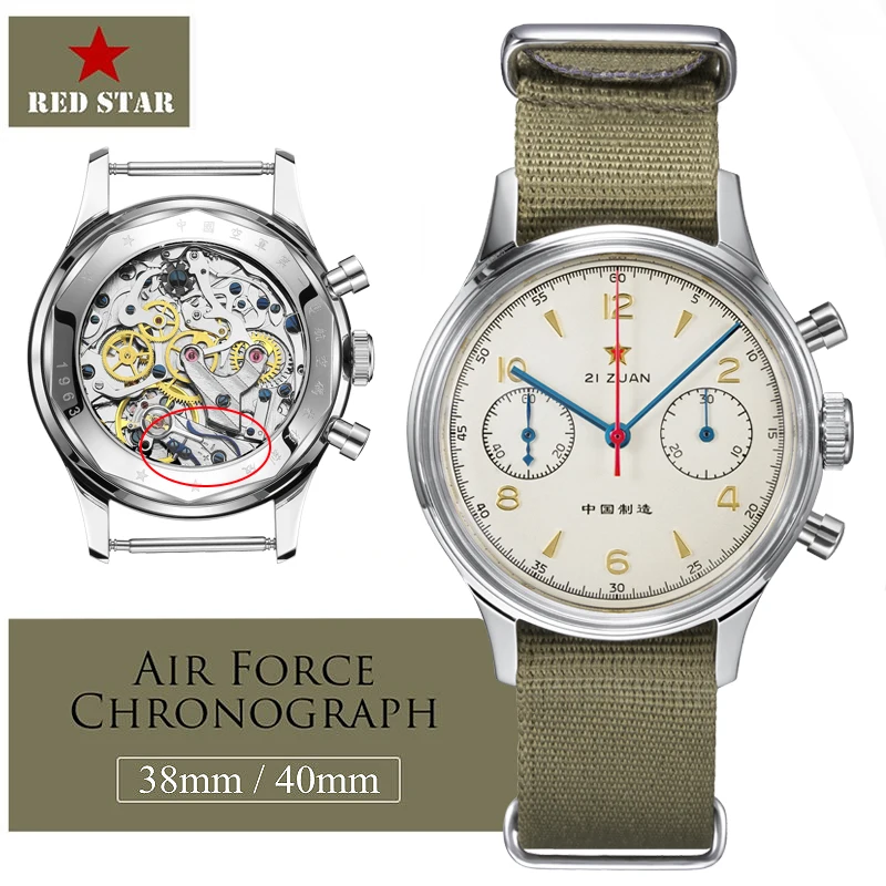RED STAR 38mm Men's Chronograph Mechanical Watches Pilot Seagull 1963 ...