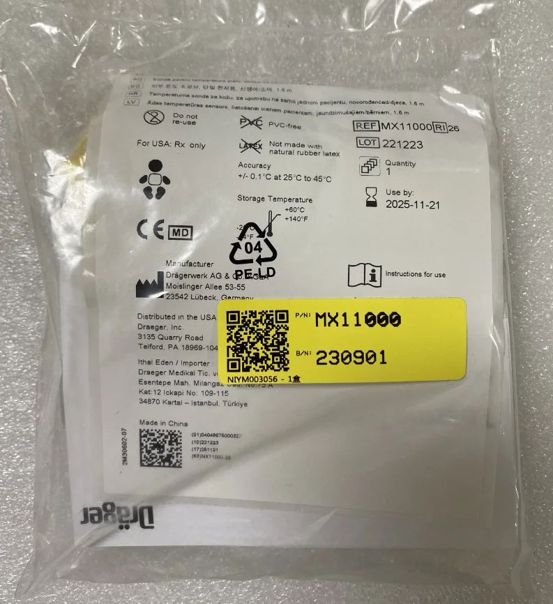 Drager-MX11000-Skin-temperature-probe-ThermoTrace-Core-Yellow-pack-of ...