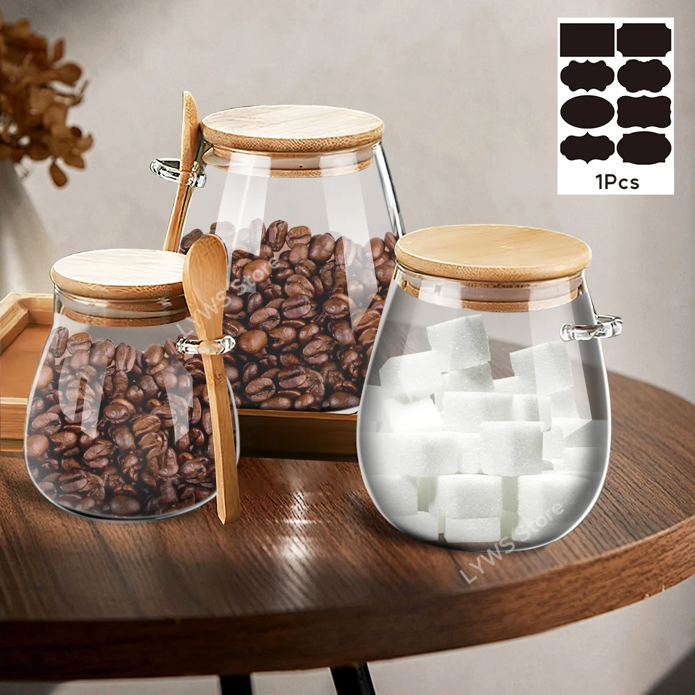 1-3pcs-Transparent-Glass-Jars-With-Bamboo-Lid-Hermetic-Pot-Coffee-Tea ...