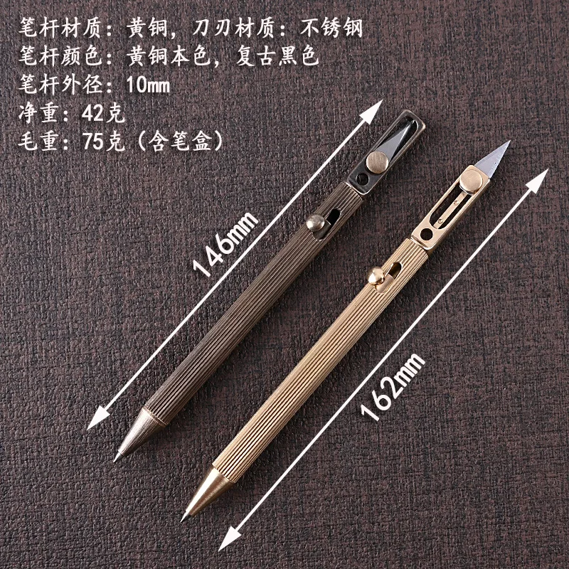 Brass-Knife-Knife-Pen-with-Push-Knife-Multi-function-Tactical-Pen-Self ...