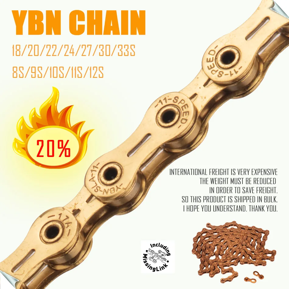 Free Shipping YBN X12L X10 X10sl X9sl X11sl Bicycle Chain 9 10 11s Gold ...