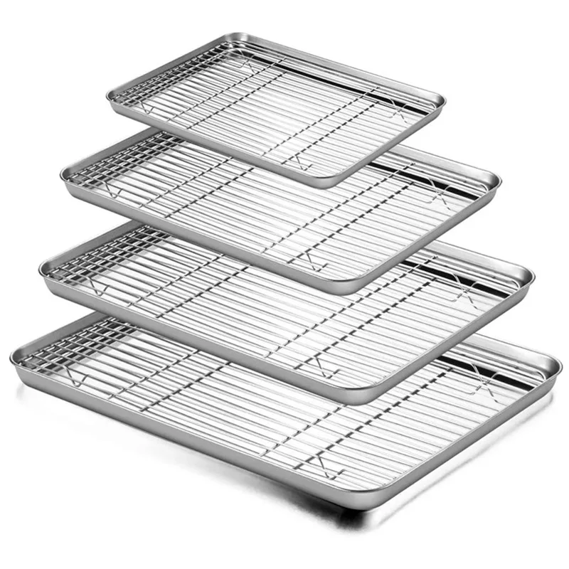 Stainless Baking Tray Drain Rack Cake Baking BBQ Pan Plate With Wire ...