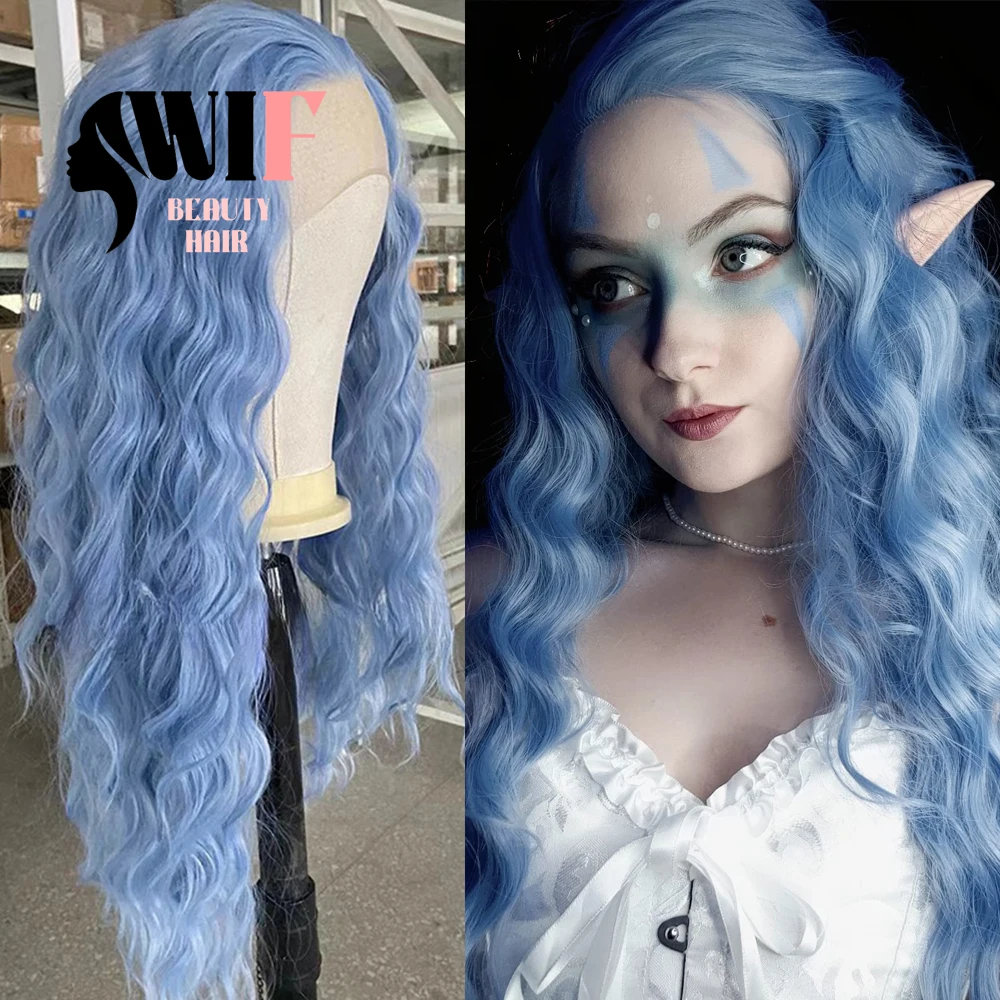 WIF Light BLue Wavy Wigs for Women Body Wave Lace Front Wigs Natural ...
