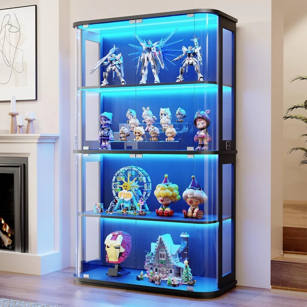 4-Tier Glass Display Cabinet with LED Lights & Motion Sensor, Large ...