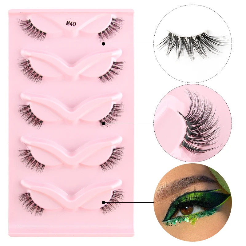3/5/10 pairs Cat Eye Lashes 3D Faux Mink Eyelashes Fox Lash Winged ...