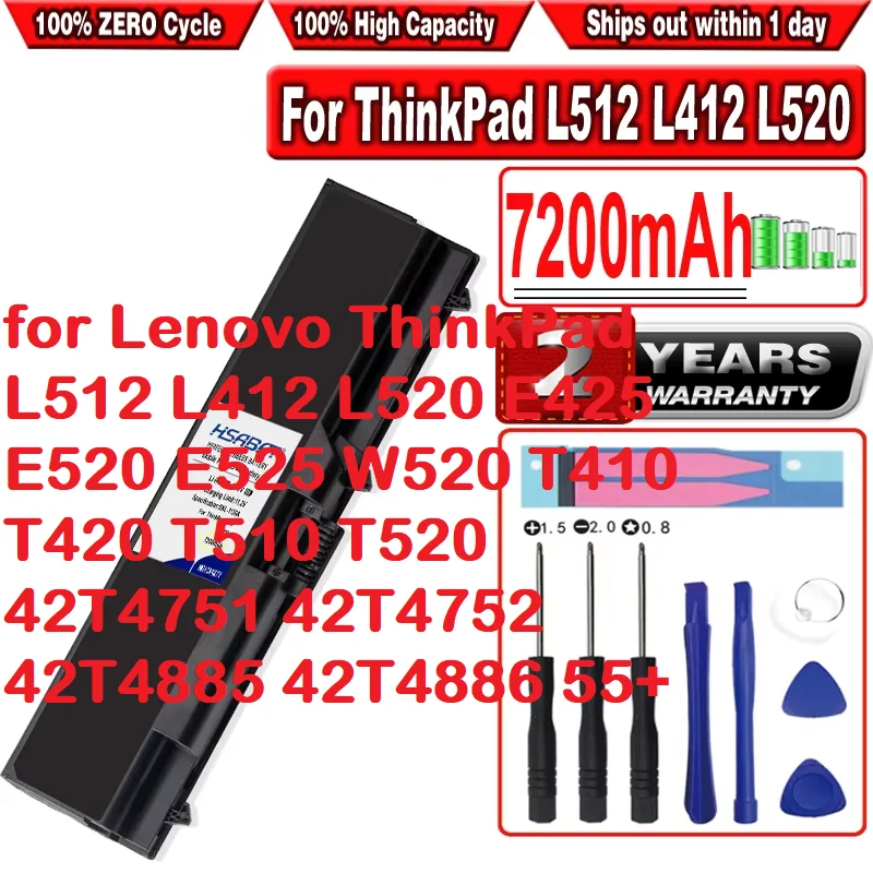 7200mAh Battery for Lenovo ThinkPad L512 L412 L520 E425 E520 E525 W520 ...