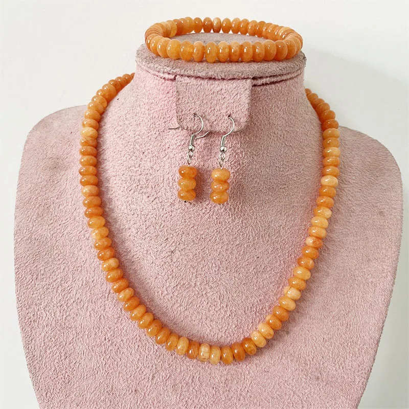 5-8MM-Oval-Orange-Ruby-Jade-Natural-Stone-Jewelry-Sets-Bead-Necklace ...