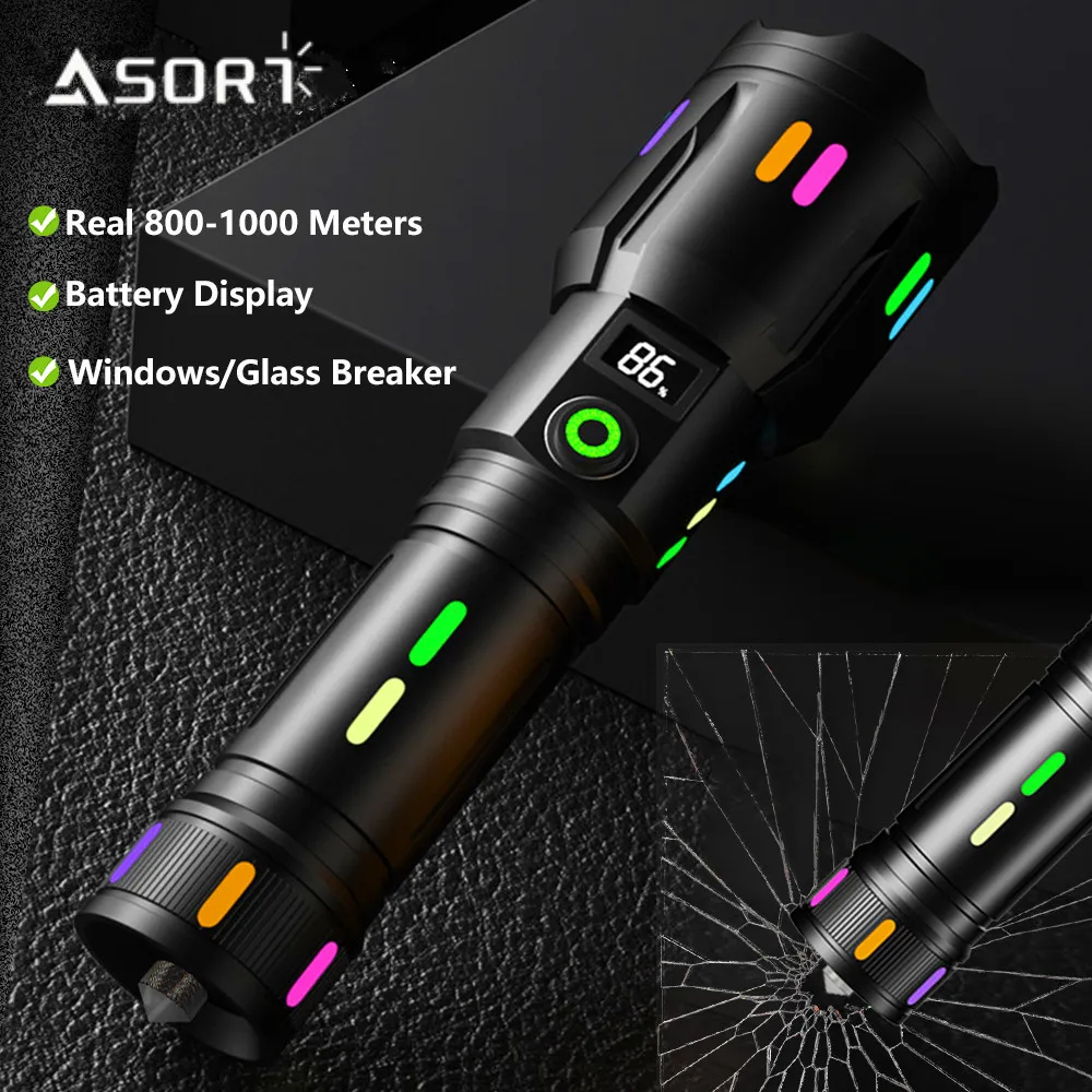 High-Power-Spotlight-Long-Range-LED-Flashlight-With-Luminous-StripsTail ...