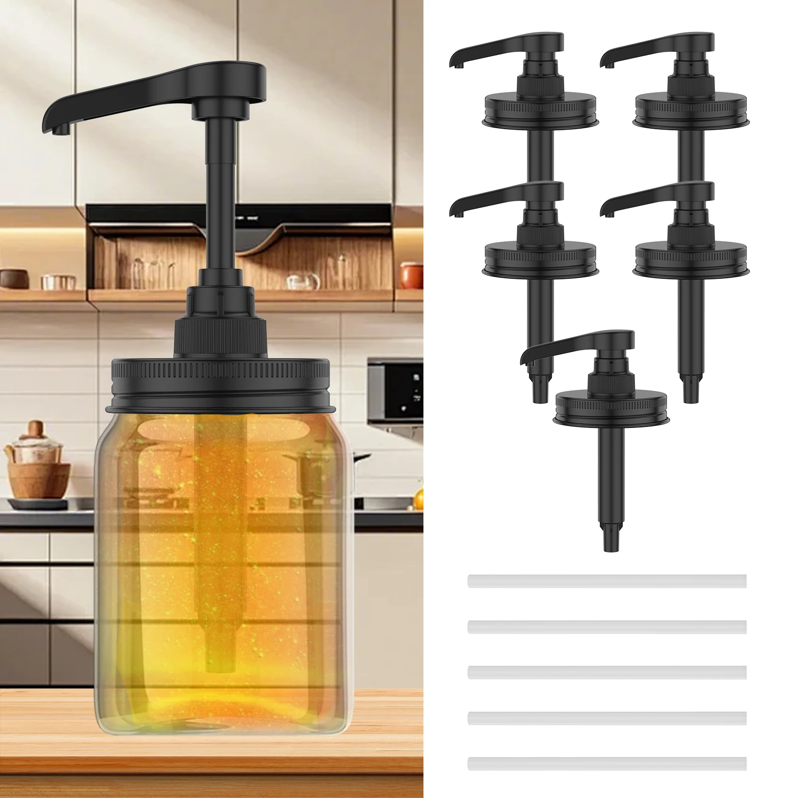 5Pcs Press Pump Cover Glass Jar Syrup Dispenser Pump Lid Honey Sauce ...