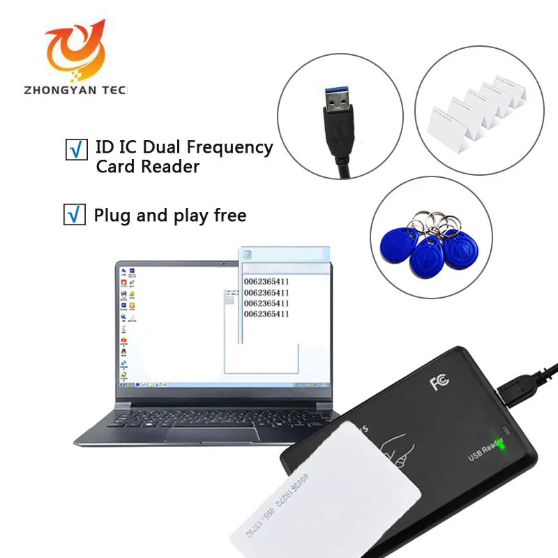 Contactless 13.56Mhz IC /125khz ID Reader Plug Play Proximity NFC RFID ...