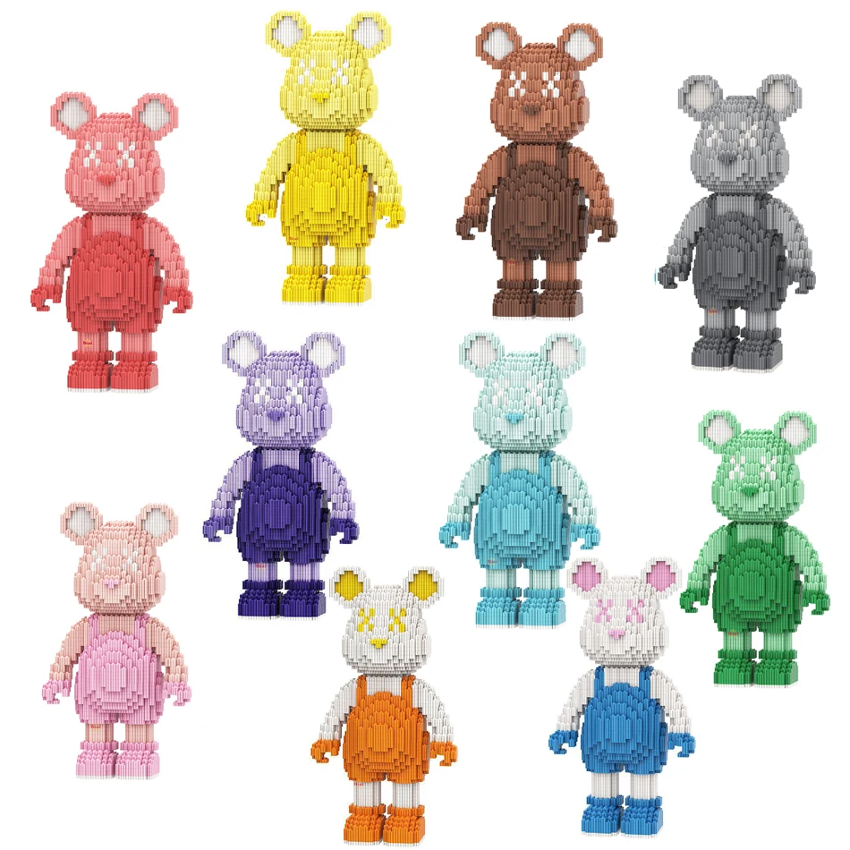 Creative Blue Bear Building Blocks Bearbrick Anime Model Mini Diamond ...