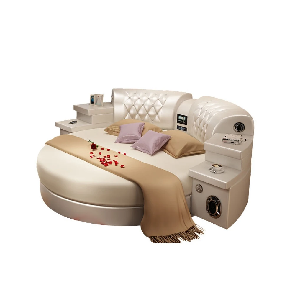 Modern-Stylish-Leather-Multifunction-Round-Bed-Couple-Bed-Princess ...