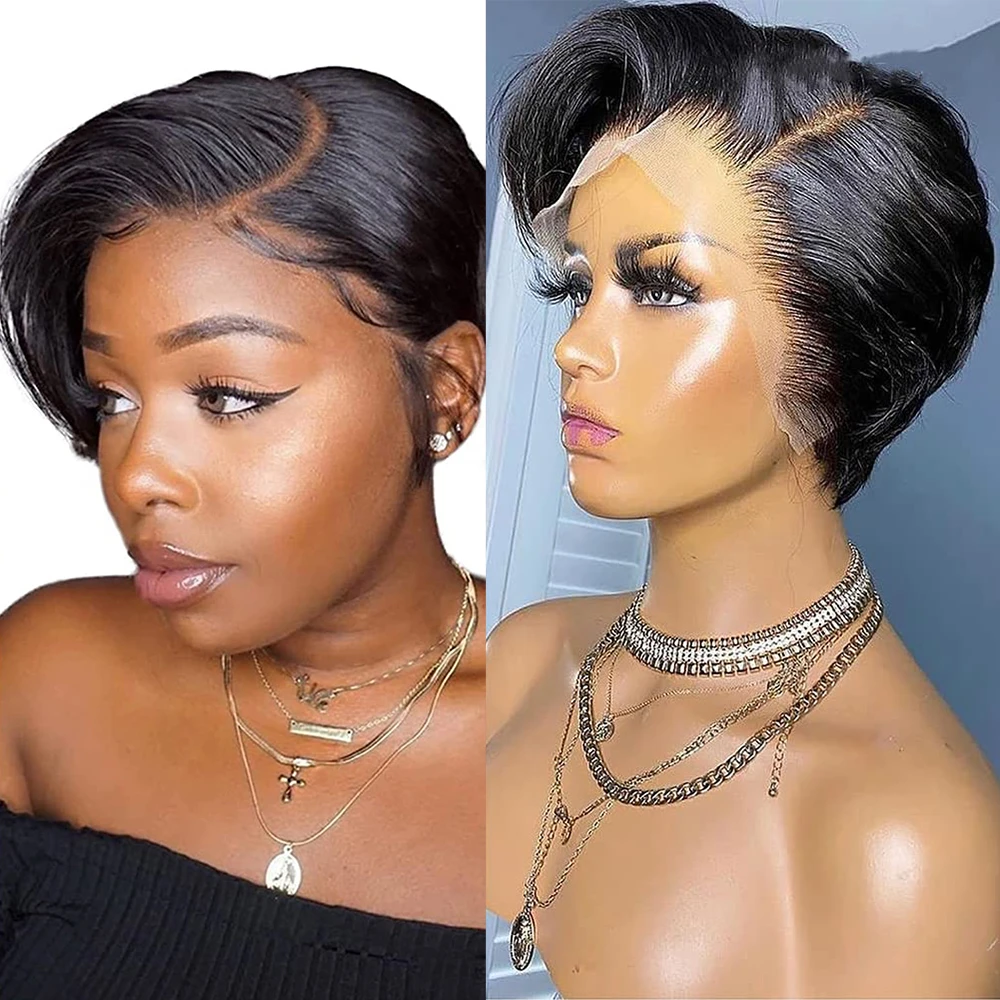 Short Pixie Cut HD Lace Frontal Wig Straight Remy Front Human Hair Wigs ...