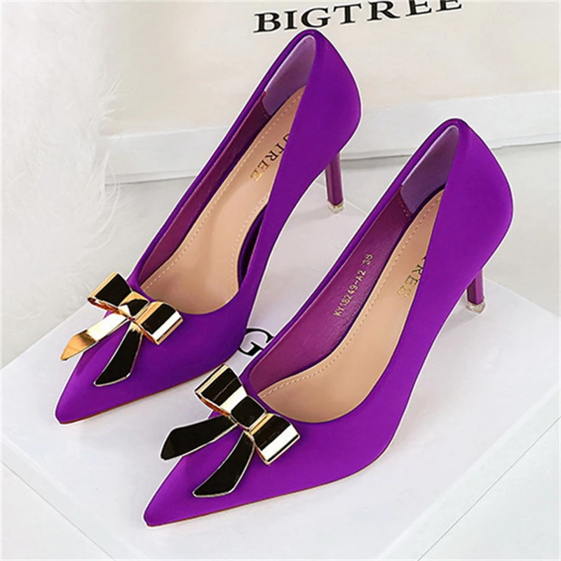 BIGTREE Spring Fashion Butterfly-knot Pumps Pointed Toe Woman Thin ...