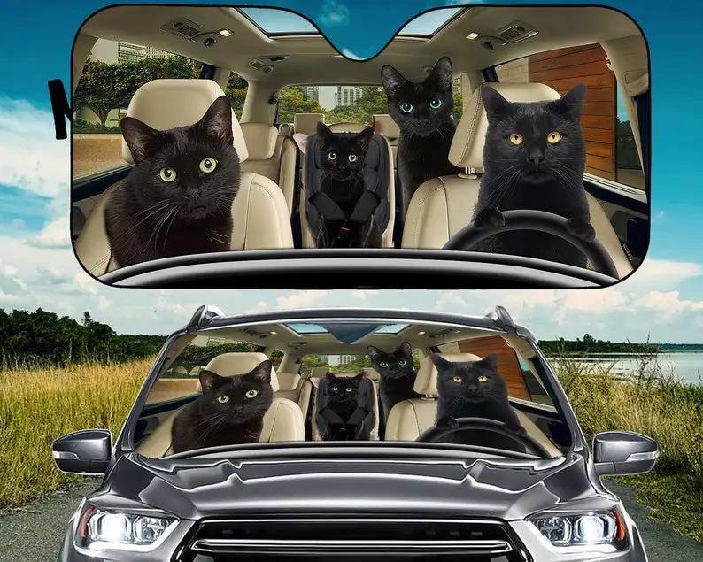 Black-Cat-Family-Car-Sunshade-Cats-Auto-Sun-Shade-Car-Auto-Sun-Shade ...