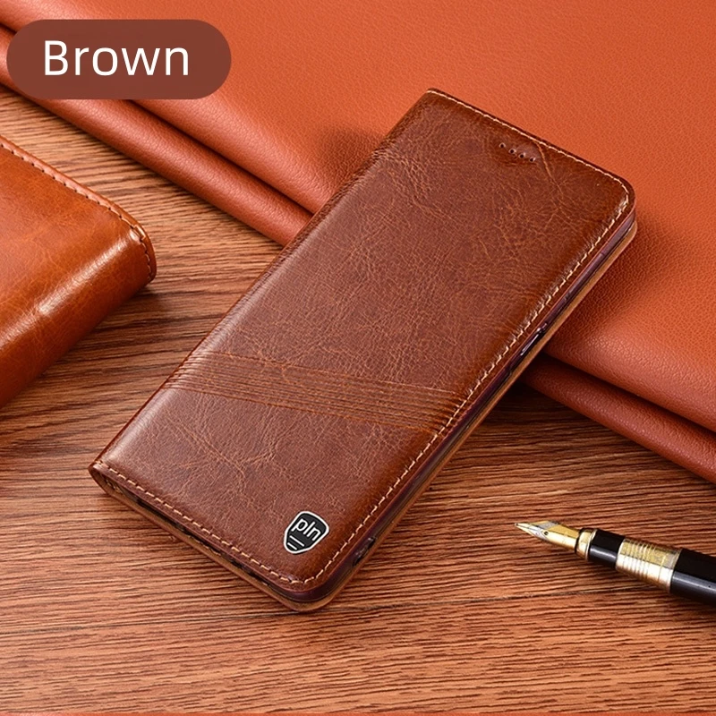 Cowhide Genuine Leather Magnetic Wallet Phone Case - Smart Flip Cover ...