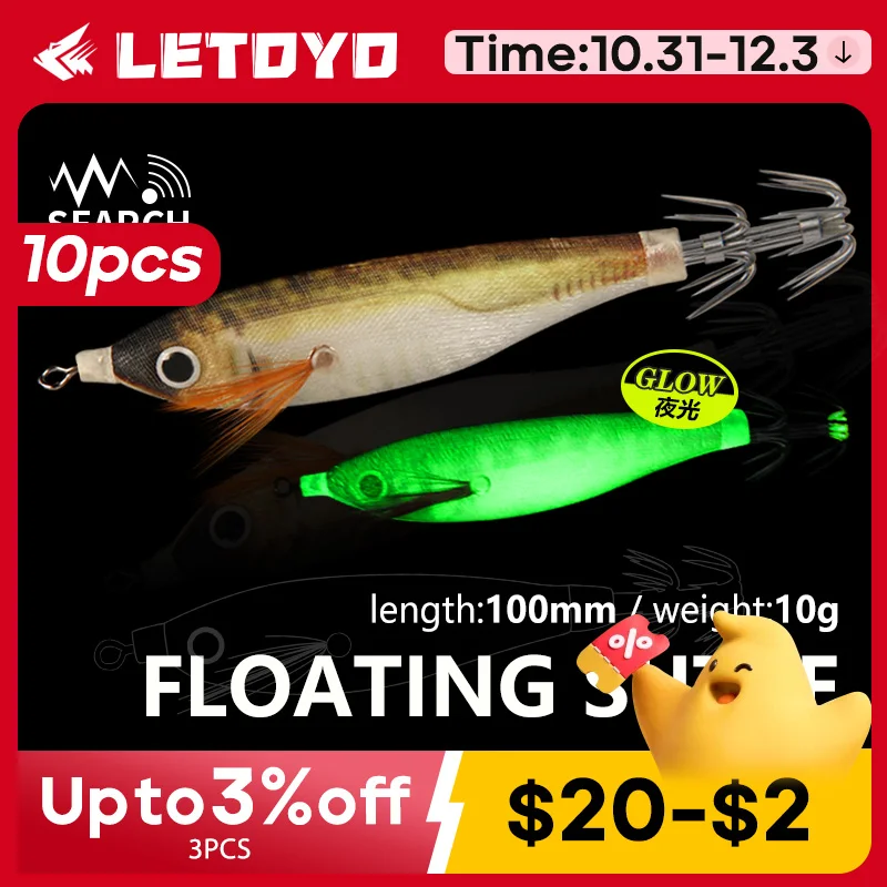 LETOYO-10PCS-TOTO-Floating-squid-jig-Luminous-squid-lures-Artificial-bait-EGING-for-Webfoot ...