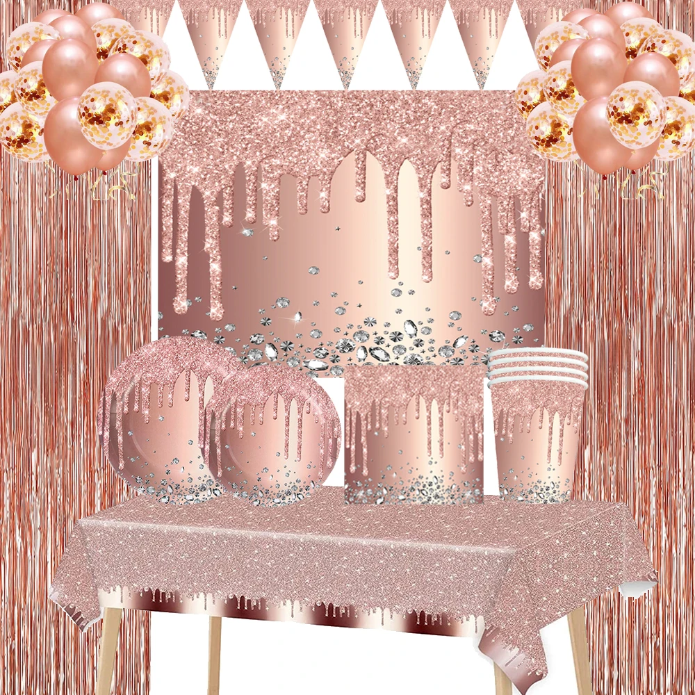 Rose Gold Diamond Pattern Party Decorations Pink Girls Birthday Party ...