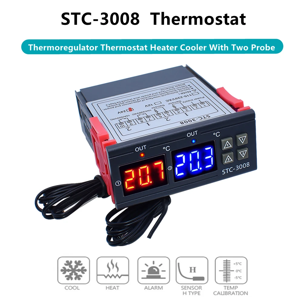 Dual Digital STC 3008 Temperature Controller Two Relay Output ...