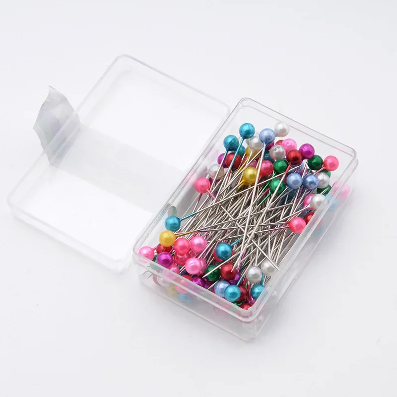 100Pcs-Box-38cm-Colorful-Round-Pearl-Head-Needles-Stitch-Straight-Push ...