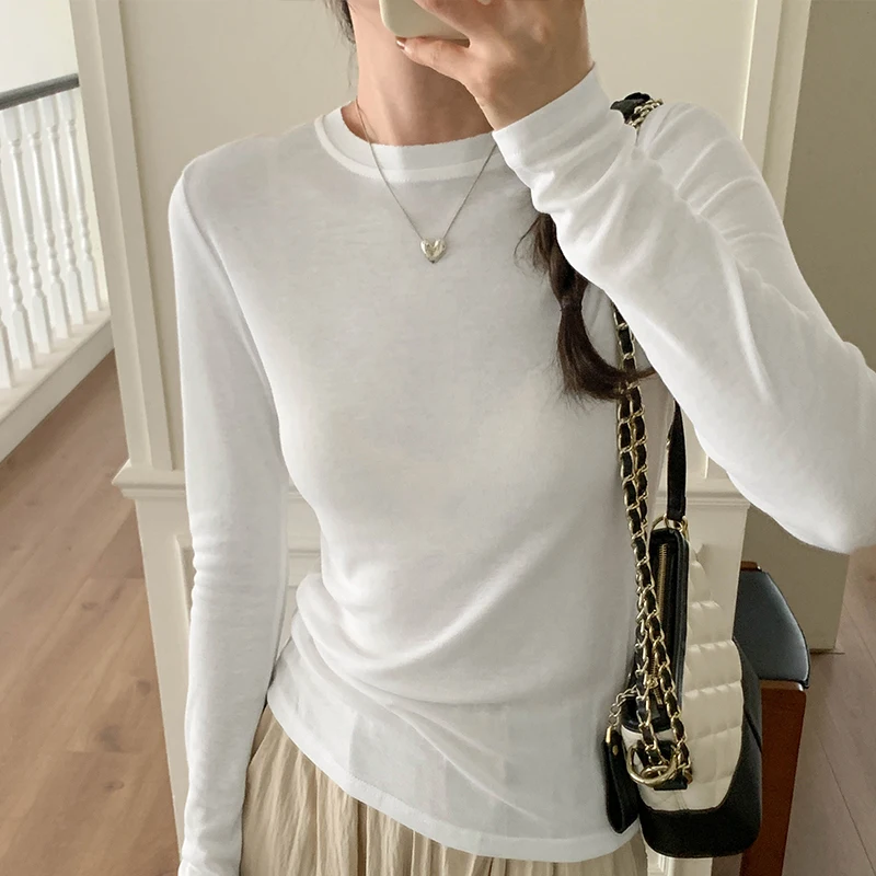 Solid-Color-Versatile-Long-Sleeve-T-shirt-for-Women-s-AutumnNew-Slim ...