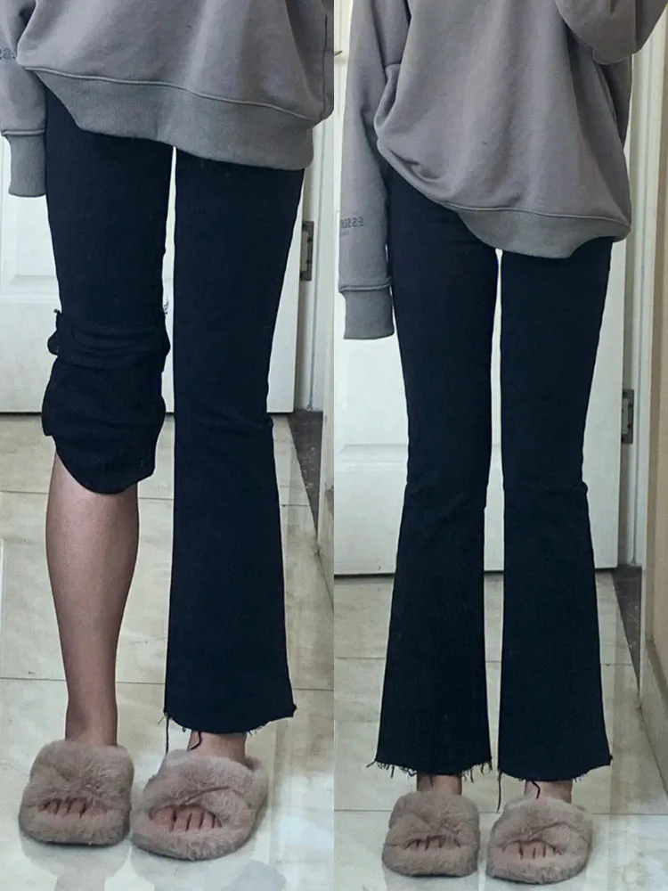 High Waist Bell Bot Jeans Women's Stretchy Frayed Nine Point Pants ...