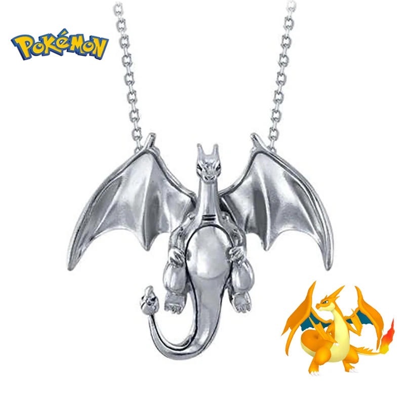 Pokemon Cartoon Necklace Anime Charizard Pendants Silver Personality ...