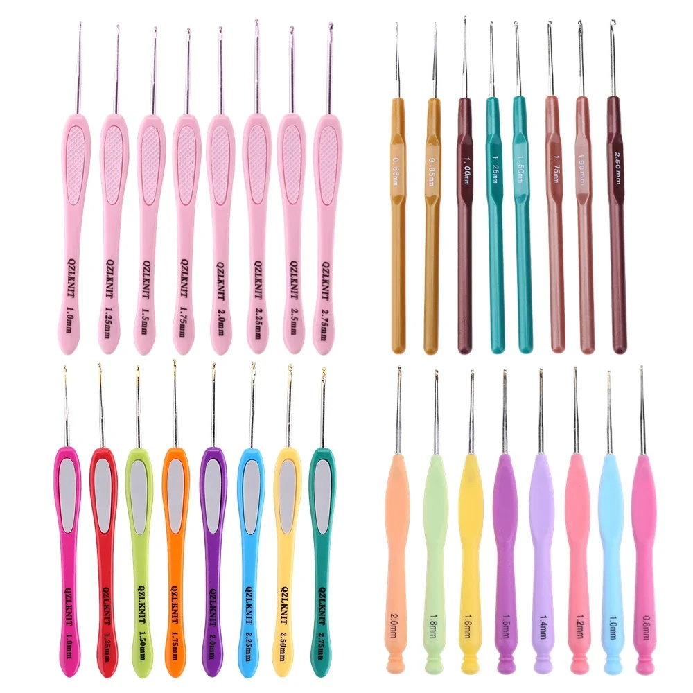 8Pcs/set Multicolor Plastic Handle Aluminum Crochet Hooks Knitting ...
