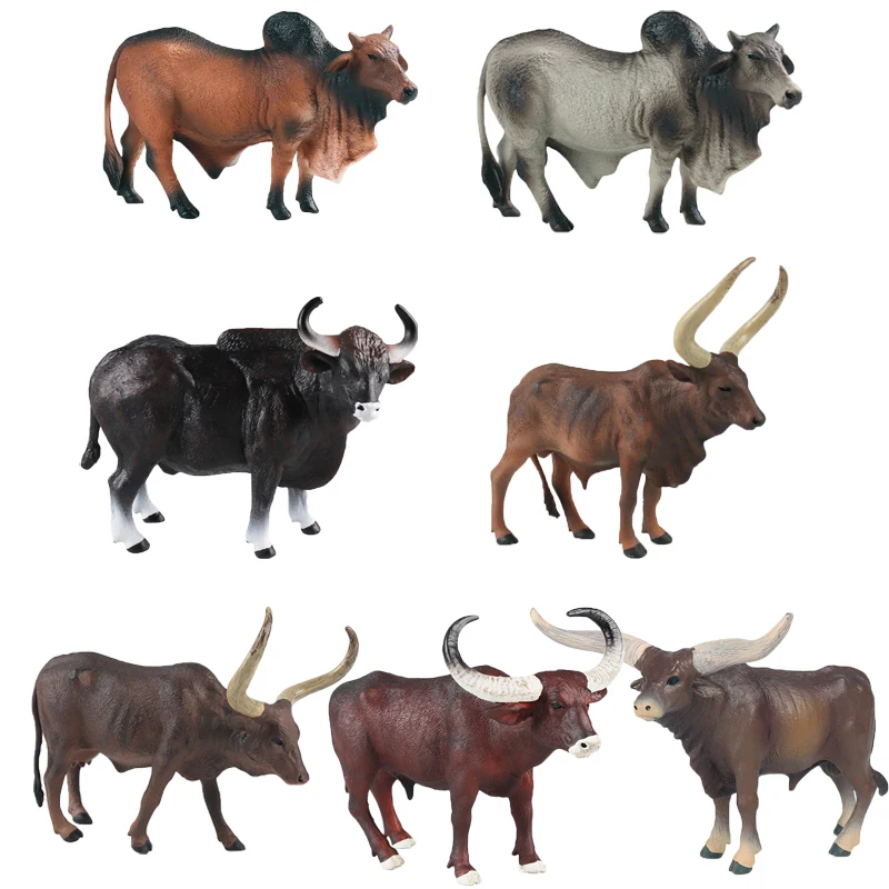 Realistic Pasture Cattle Animals Simulation Bull Model Figurines Action ...