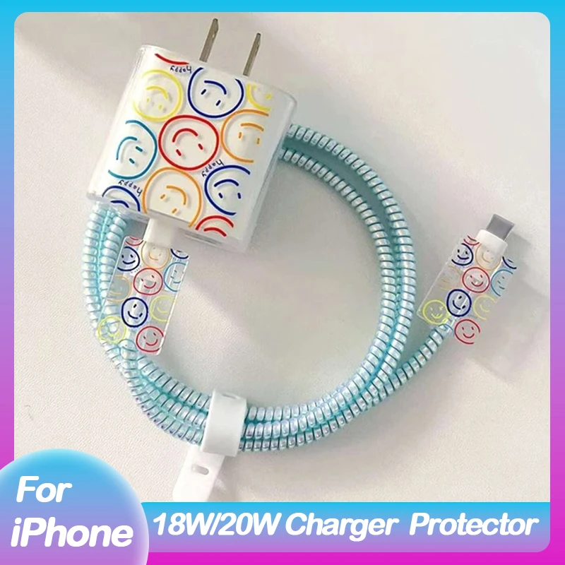 For-Iphone-15-US-20W-Charger-Protection-Cover-Cable-Winder-Spiral ...