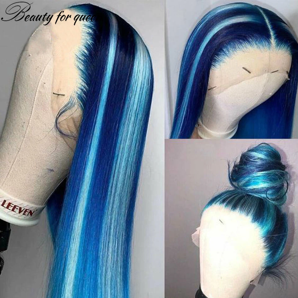 Blue Lace Front Human Hair Wigs For Women Straight Hd Transparent Lace ...