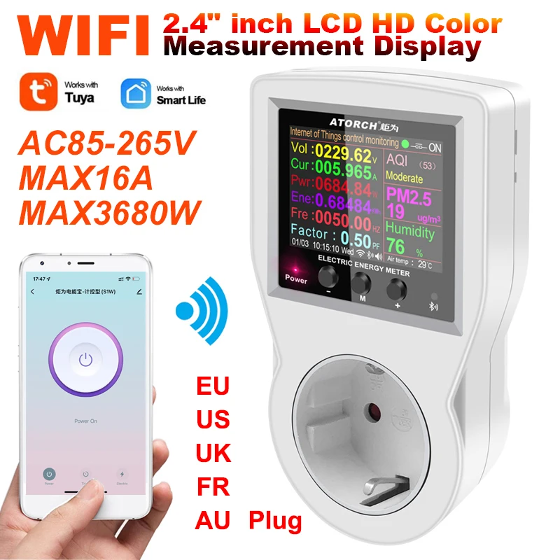 Wifi/bluetooth Digital Wattmeter 220v Ac Power Meter Electricity ...