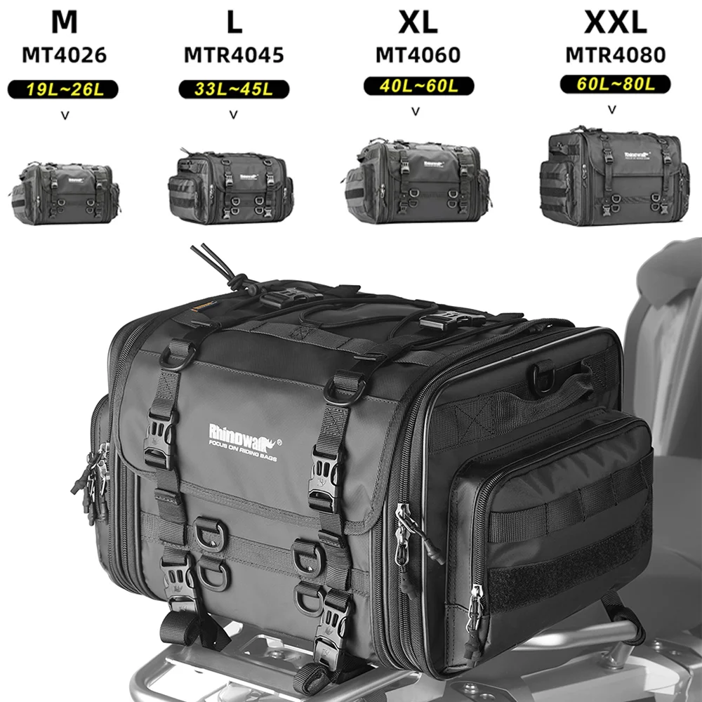 Rhinowalk Motorcycle Tail Bag Waterproof 19-80L Expandable Motor Back ...