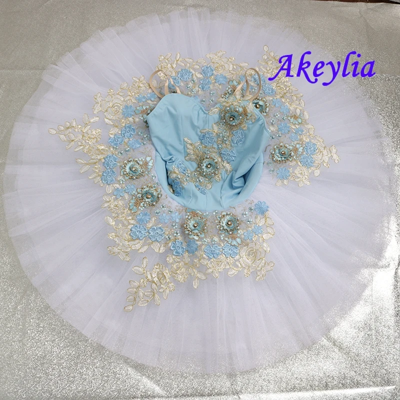 Akeylia spandex Blue white TUTU Classical Group Dance performance ...