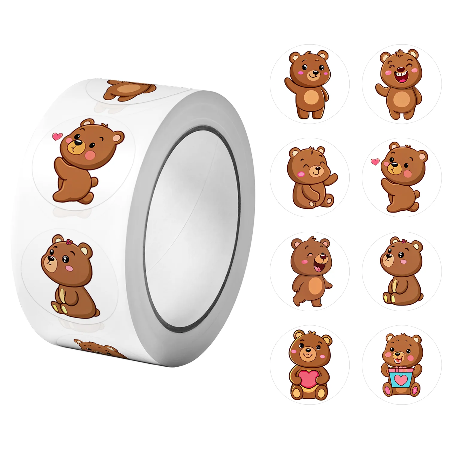 1Roll(500Pcs) Cute Lovely Little Bears with Heart Stickers 2.5cm/1.0 ...