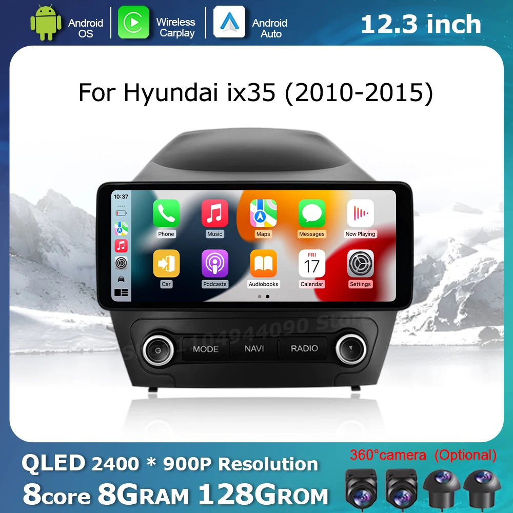 Wireless Carplay Android Auto for Hyundai ix35 2010-2015 QLED 2400*900P ...