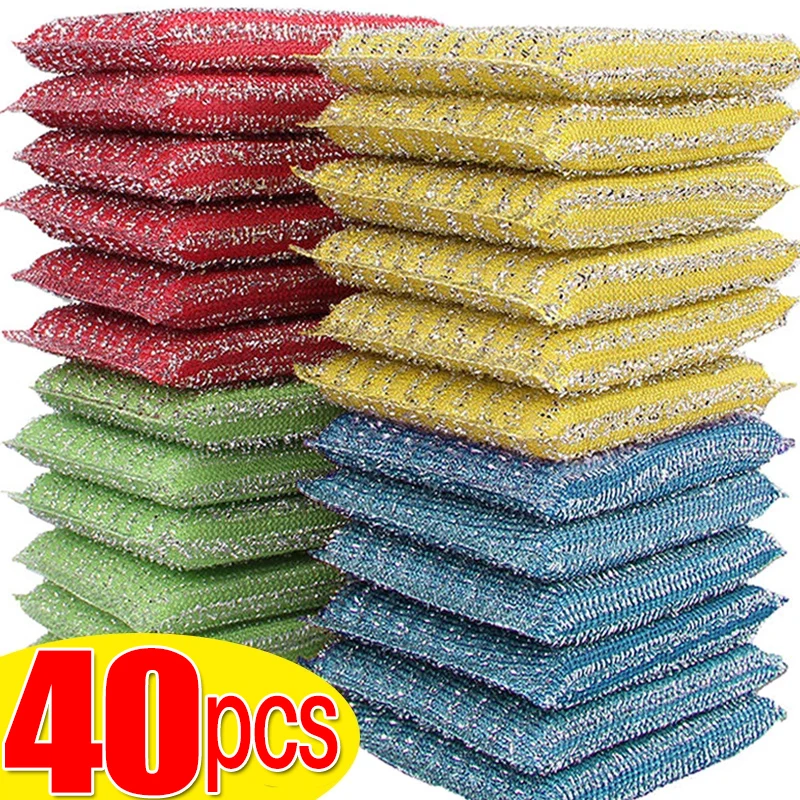 4/24pcs Steel Wire Sponge Wipe Non-stick Oil Brush Double Sided ...