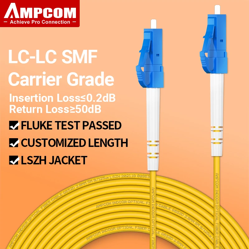 AMPCOM LC to LC UPC Fiber Optical Patch Cable Singlemode Simplex SMF 9/125μm Single Mode Bend ...