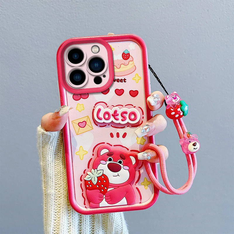 3D Cartoon Lotso Bear Phone Case with Wrist Strap and Soft Cover for ...