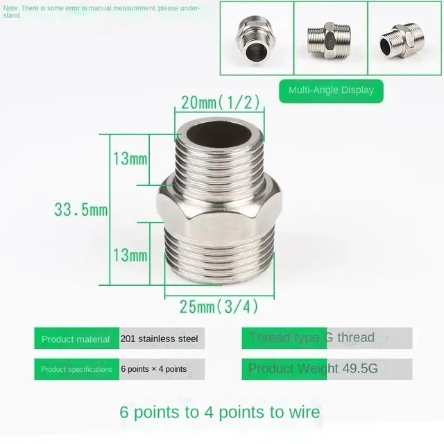 스테인레스 스틸 조인트 내부 및 외부 와이어 직접, 와이어 티 엘보 DN20 ~ DN15 가변 직경 배관 용수