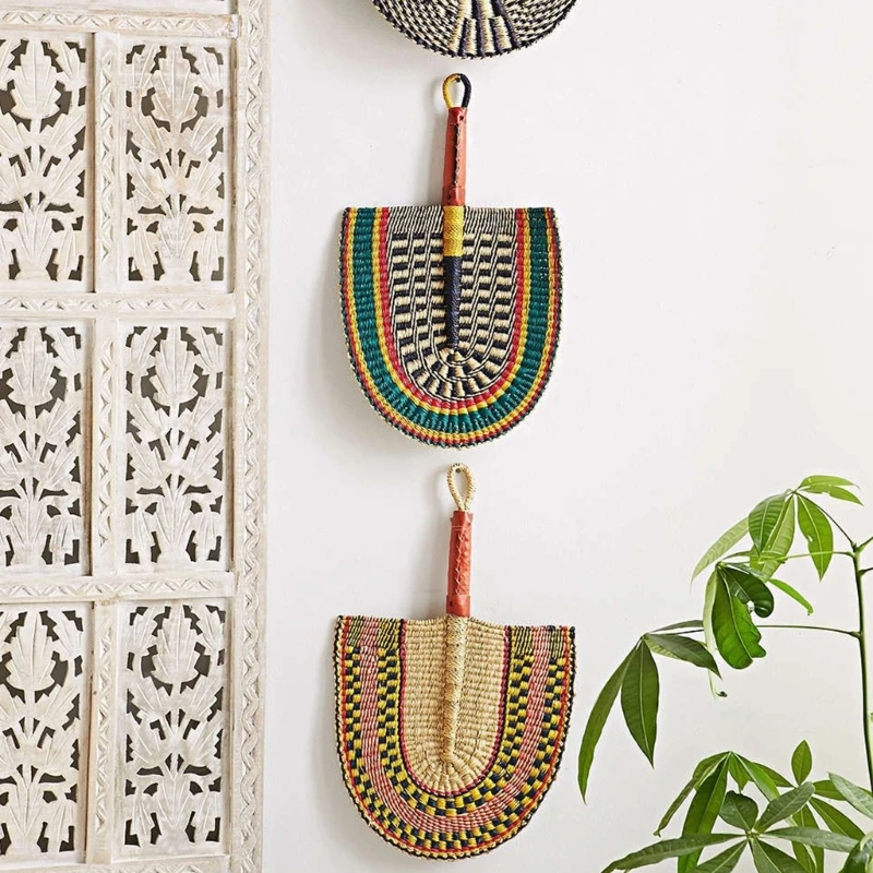 Elegant-Handwoven-Straw-Fan-Manual-Paddle-Fan-for-Wall-Art-Decorative ...