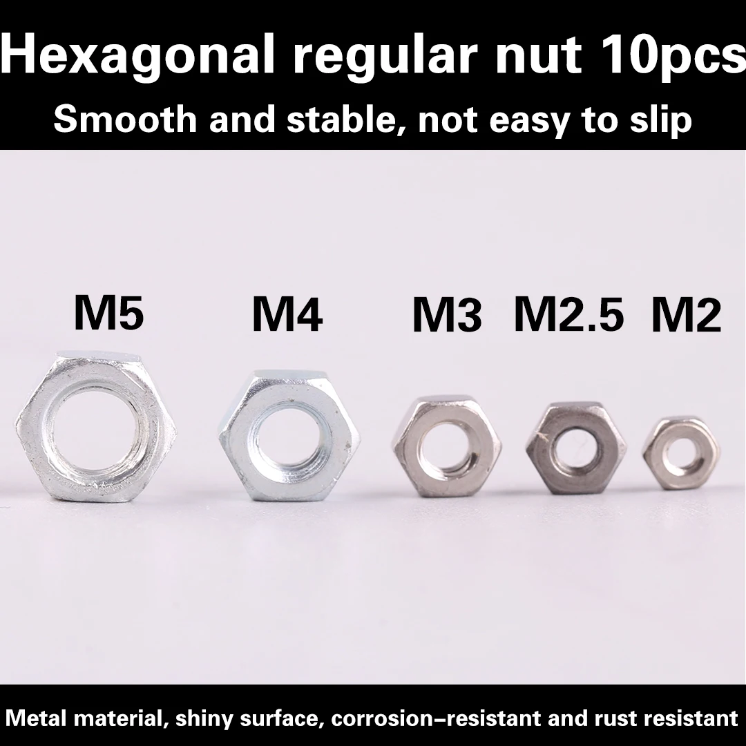 10PCS Hexagon Common Nuts Set M2 M2.5 M3 M4 M5 - Stainless Steel ...