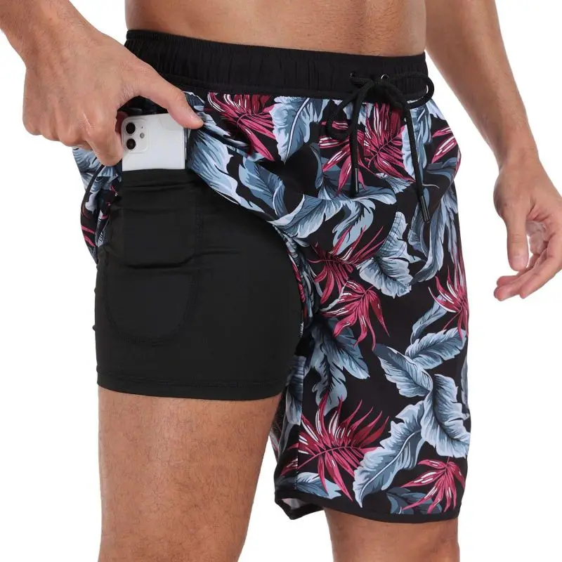 Men's Swimming Trunks Large Size Professional Double-layer Swimming ...