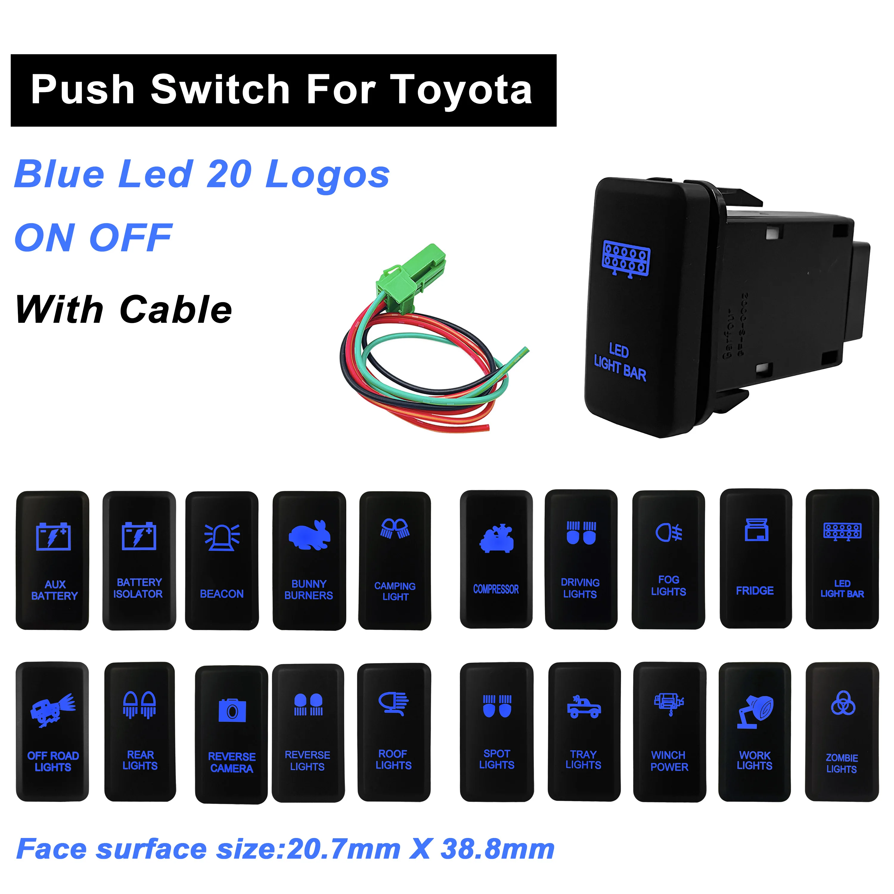 Blue Led Push Button Illuminated Switch Laser etched ON OFF 12V With ...
