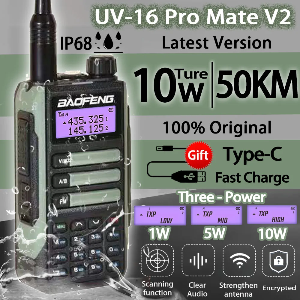 BaoFeng-walkie-talkie UV-16 PRO, antena de alta potencia de largo alcance, impermeable, UV5R ...